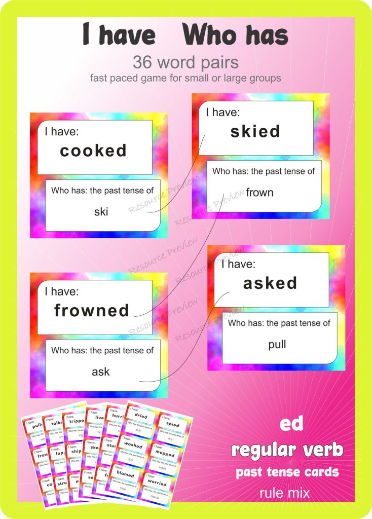 Regular Verb past tense cards I have Who has