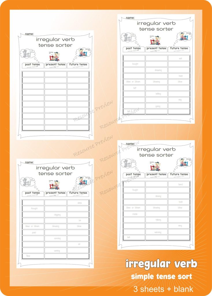 Irregular Verb simple tense sorter