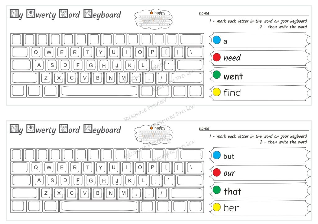 Sightword practice keyboard skills (qwerty)