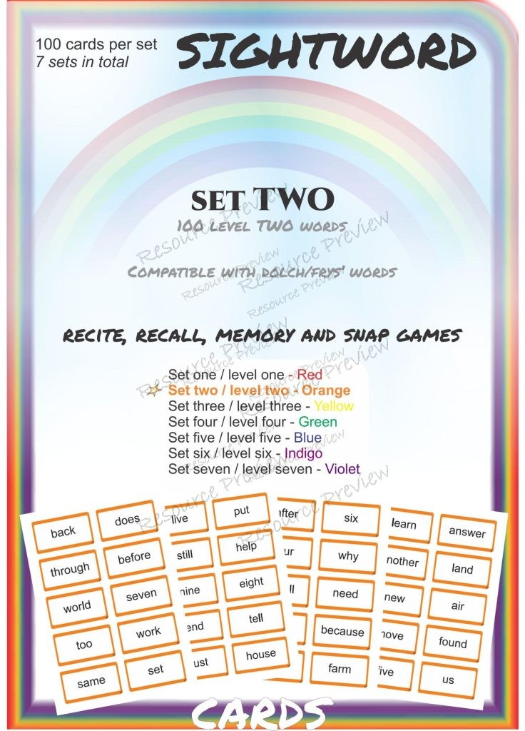 Sightword flashcards Lev 2