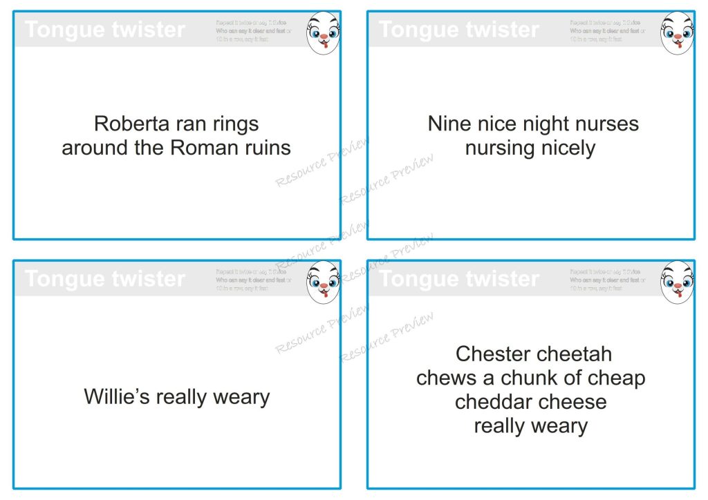 Tongue twister cards x40